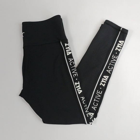 ZYIA | Pants & Jumpsuits | Zyia Black Logo Stripe Light N Tight Hirise ...